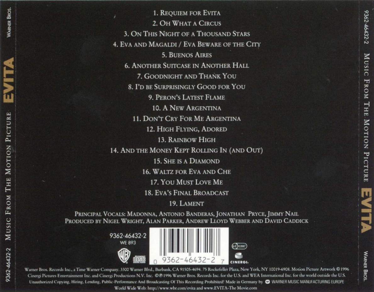 Evita Soundtrack : Back | CD Covers | Cover Century | Over 1.000.000 ...